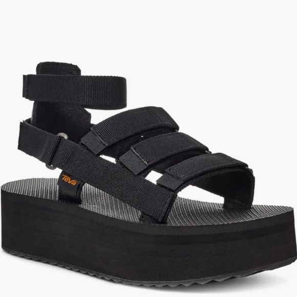 Teva | Shoes | Teva Mevia Platform Strappy Black Leather Sandal Womens ...